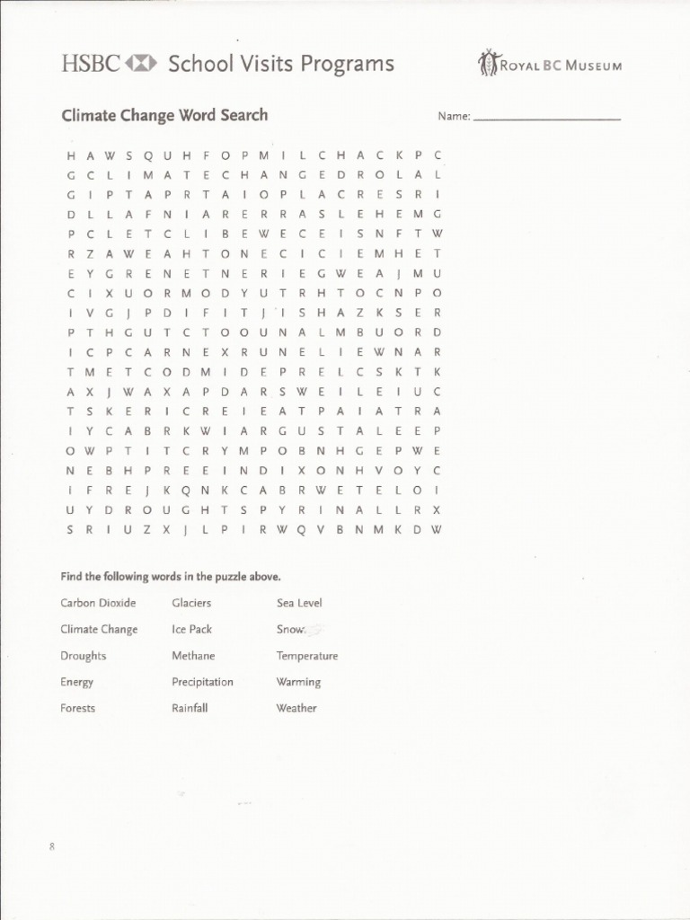 Climate Change Wordsearch-Crossword | PDF