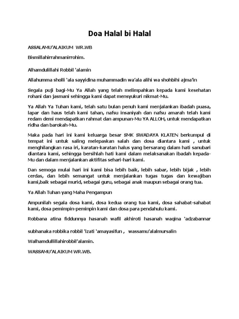 Doa Halal Bihalal | PDF