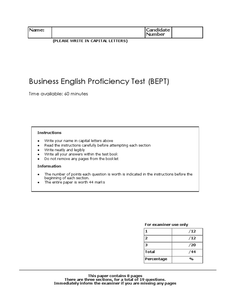 1st Test - Business English Proficiency Test (BEPT) | PDF | Smart Card ...