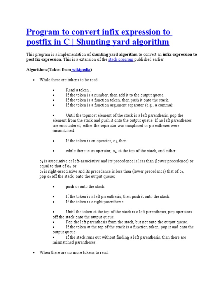 Program To Convert Infix Expression To Postfix in C - Shunting Yard ...