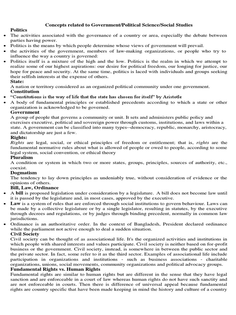 Concepts Related To Government | PDF | Welfare | Social Status