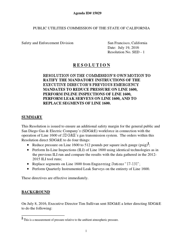 Resolution SED-1 Agenda ID# 15029 (Ratification of Ex Dir Letter) | PDF ...