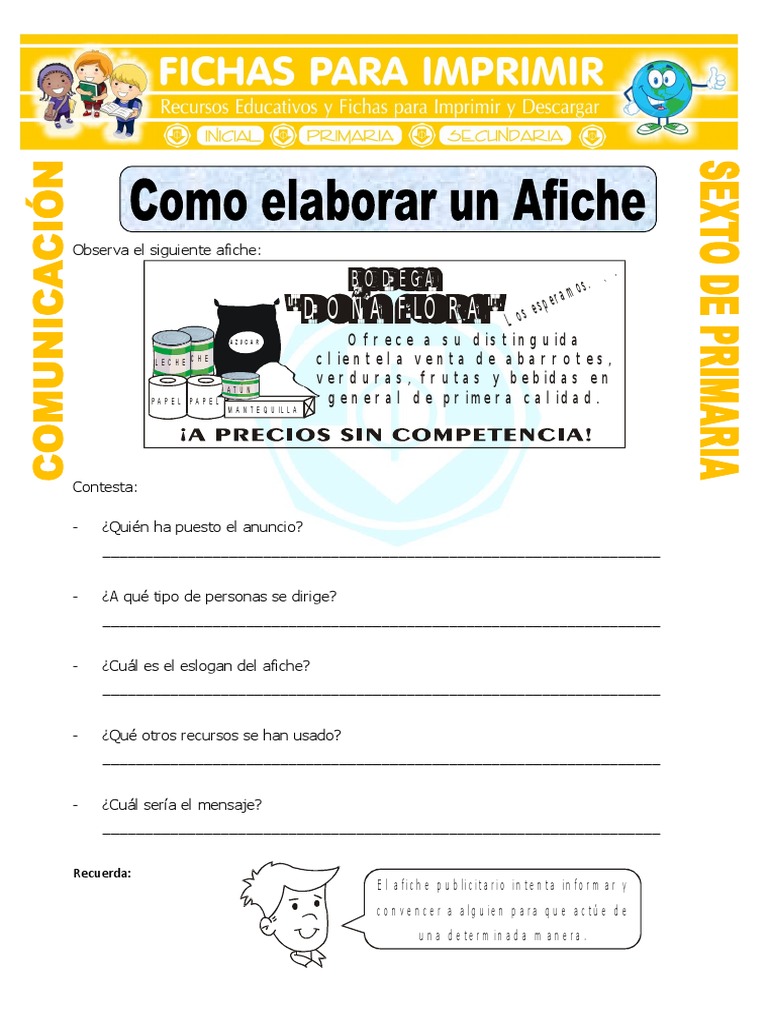 Ficha Como Se Hace Un Afiche Para Sexto de Primaria