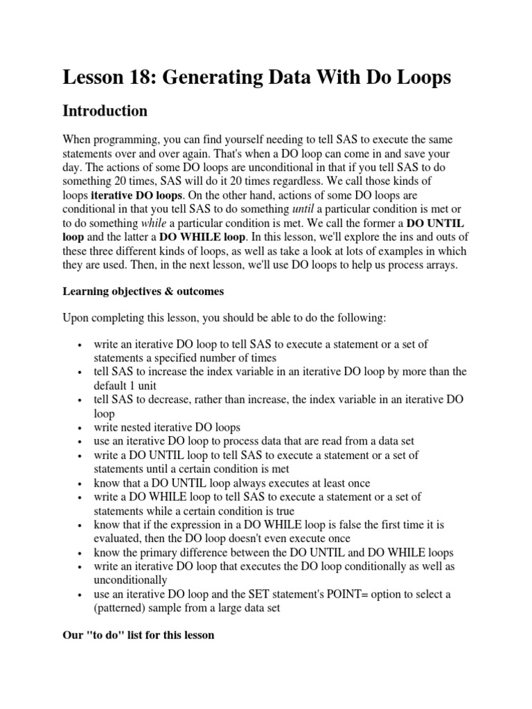 Lesson 18: Generating Data With Do Loops | PDF | Certificate Of Deposit | Control Flow