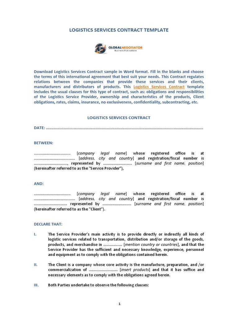 Logistics Services Contract Template Sample | PDF | Arbitration ...