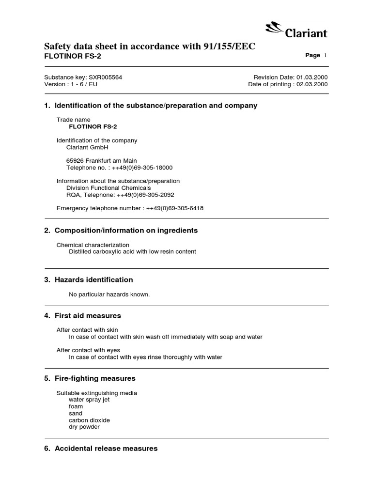 Flotinor FS 2 MSDS Eng | PDF | Toxicity | Chemical Substances