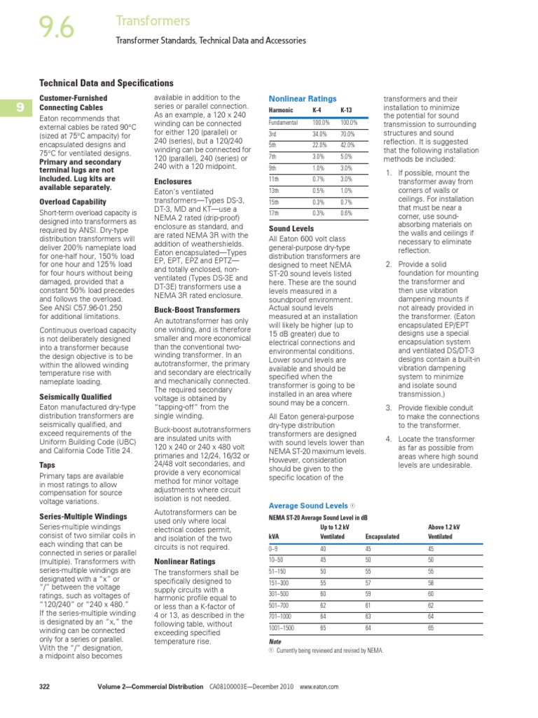 Spec Technical Dry TRafo EAton | PDF | Transformer | Electrical Equipment