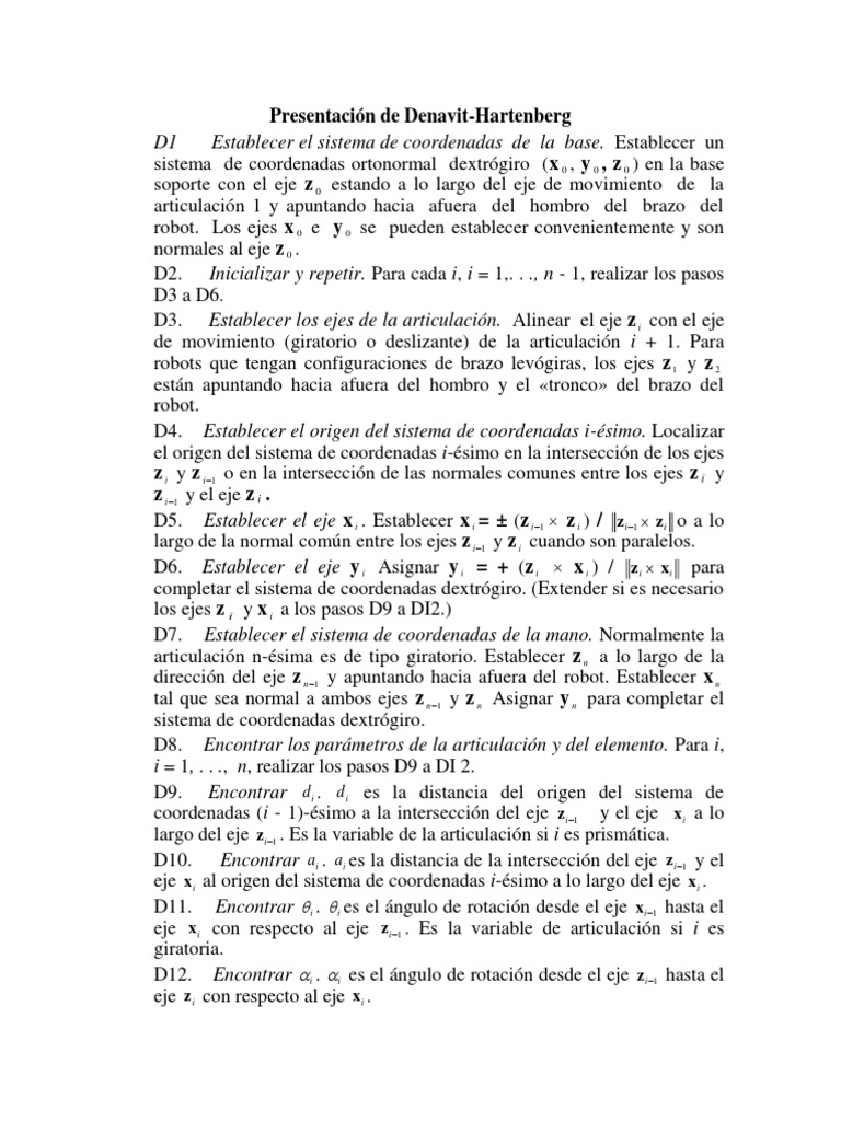 Representación de Denavit-Hartenberg | PDF Representación de Denavit-Hartenberg | PDF