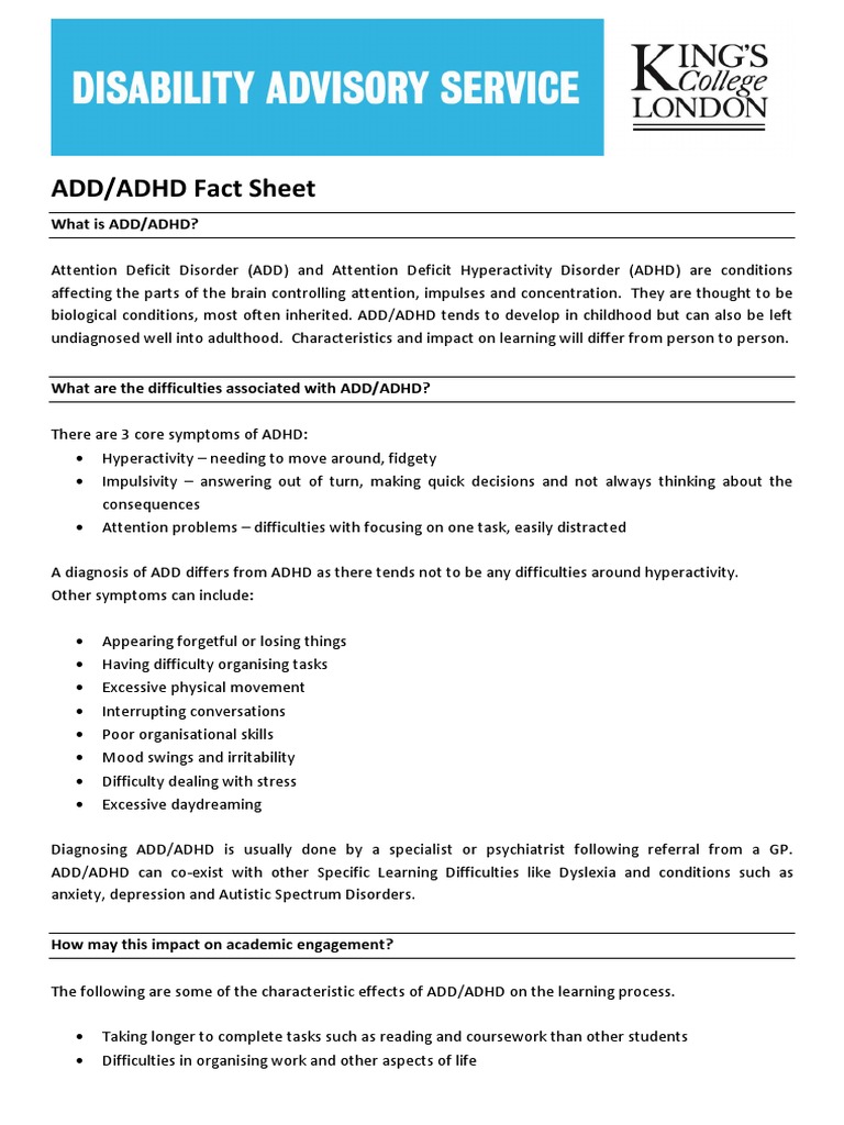 Das Fact Sheet (Adhd) | PDF | Attention Deficit Hyperactivity Disorder ...