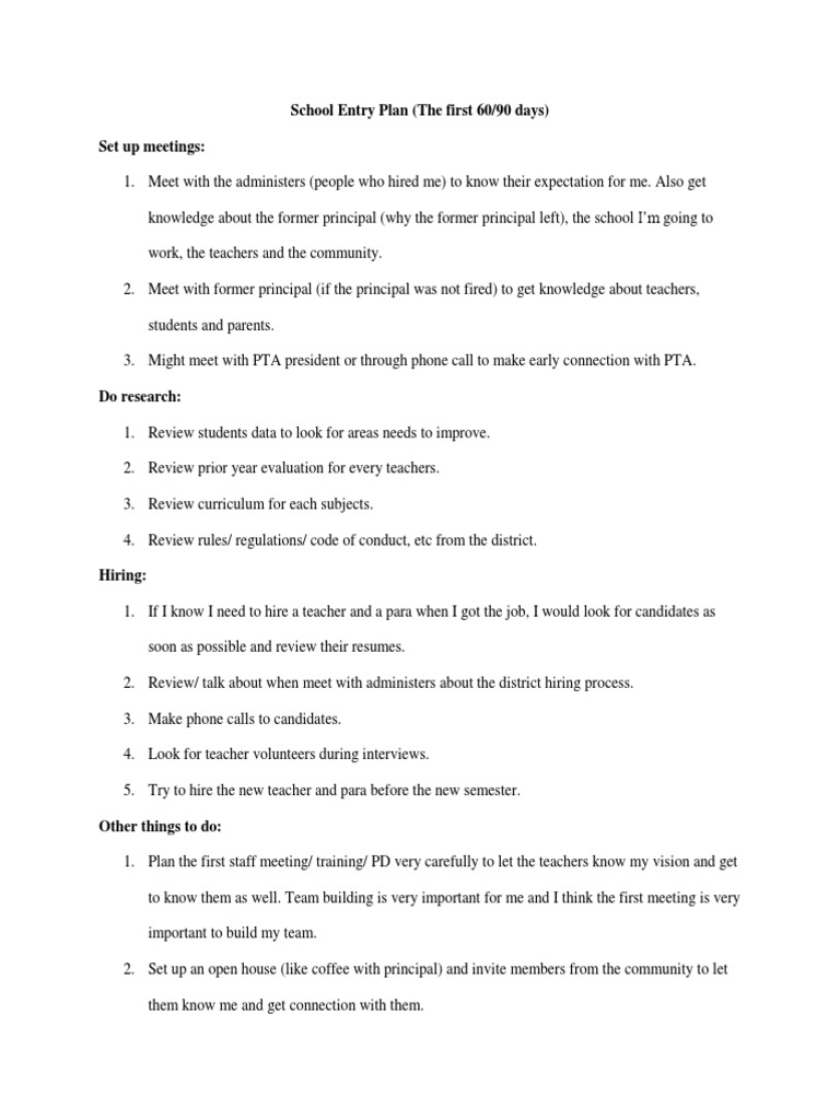 New Principal's 60/90 Day School Plan | PDF