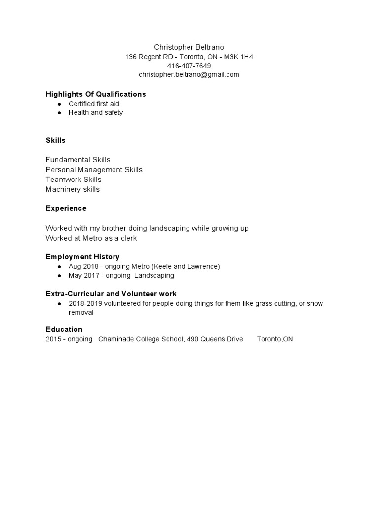 Highlights of Qualifications: Christopher Beltrano | PDF