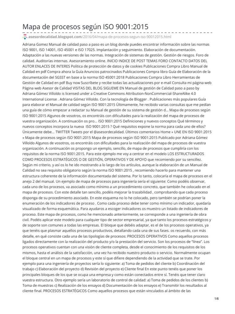 Mapa de Procesos Según ISO 90012015 | PDF | Calidad (comercial ...