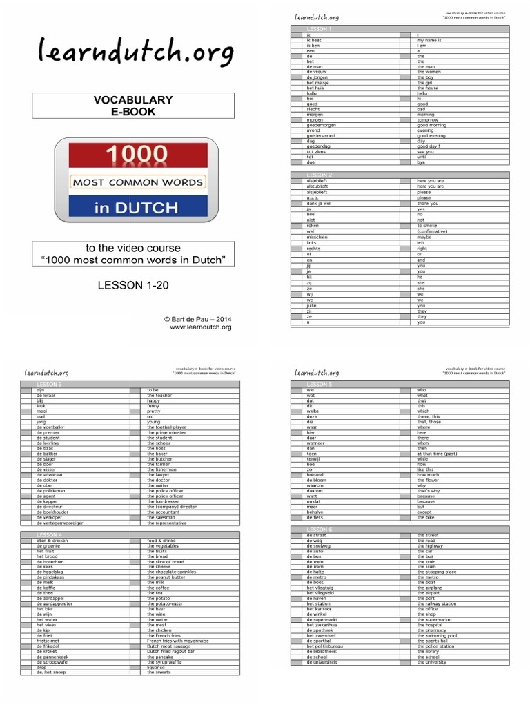 Lesson 1-20-1000 DutchWords | PDF