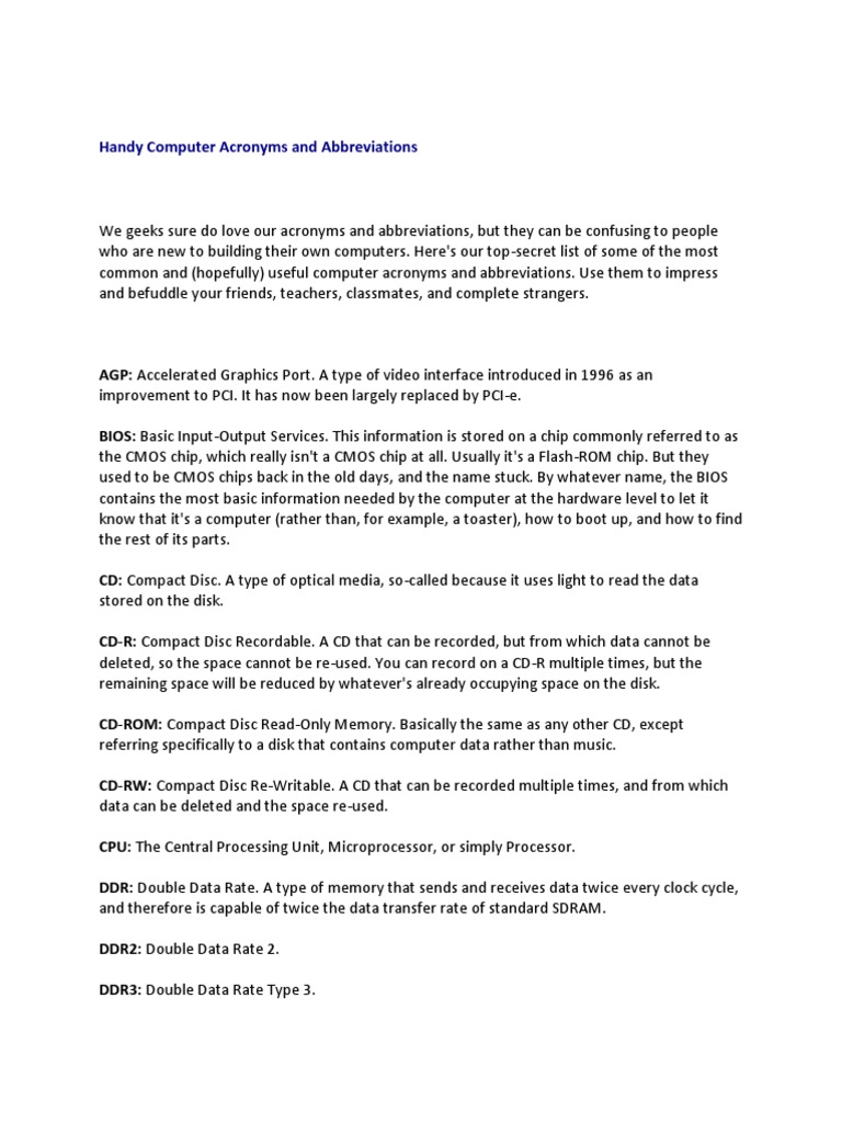 Handy Computer Acronyms and Abbreviations Explained | PDF | Random ...