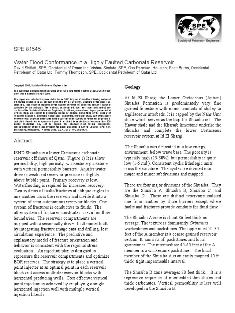 SPE 81545 Water Flood Conformance in A Highly Faulted Carbonate ...