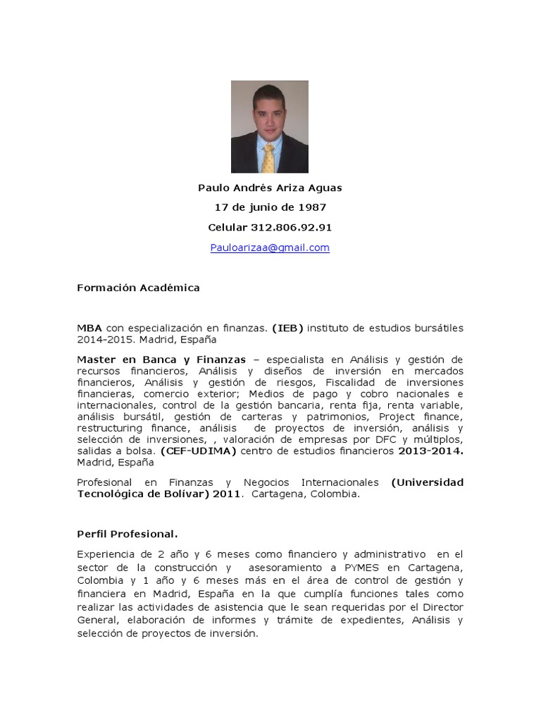CV Paulo Ariza-2 | PDF | Economias | Finanzas (general)