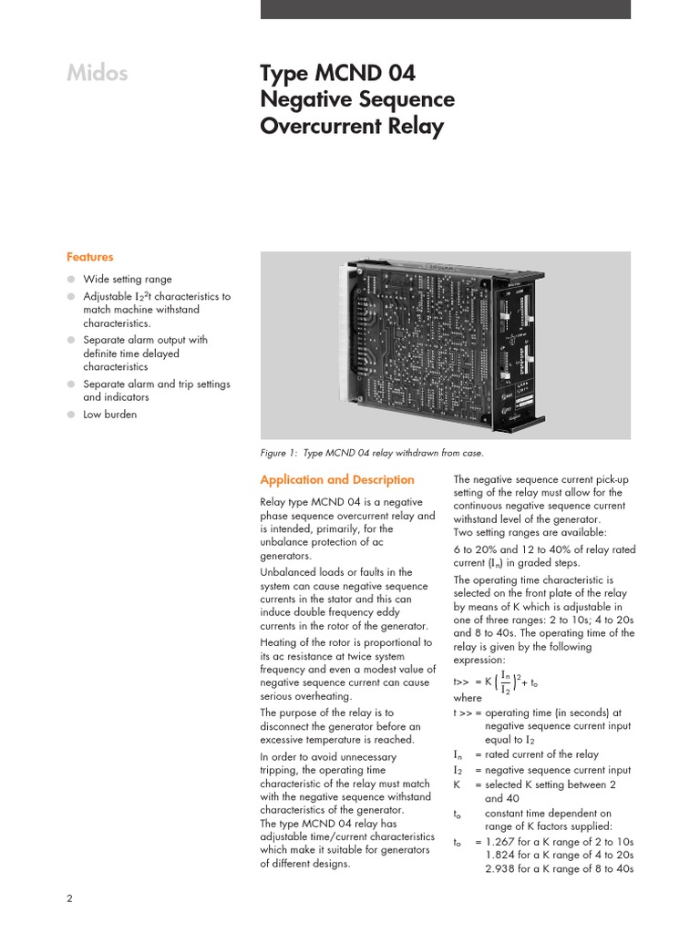 Midos: Type MCND 04 Negative Sequence Overcurrent Relay | PDF | Relay ...