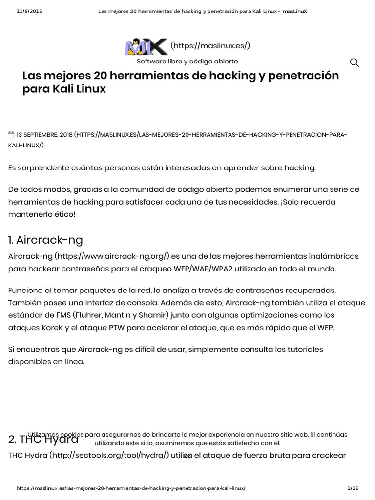 Las Mejores 20 Herramientas de Hacking y Penetración para Kali Linux ...