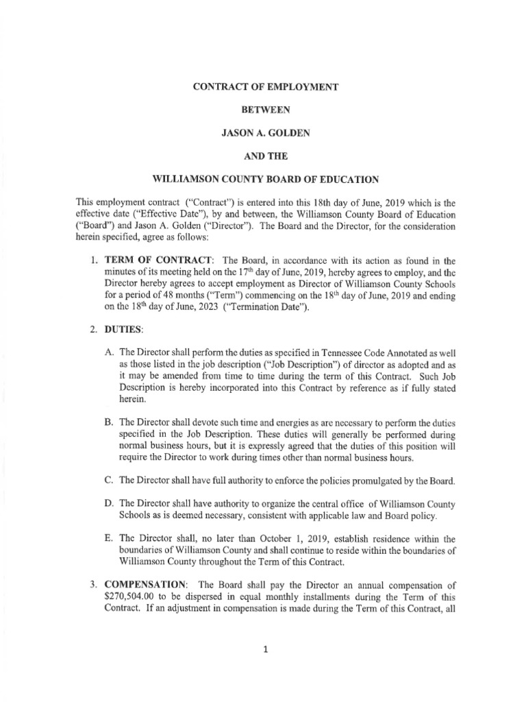 Williamson County Schools Superintendent Contract 2019 | PDF