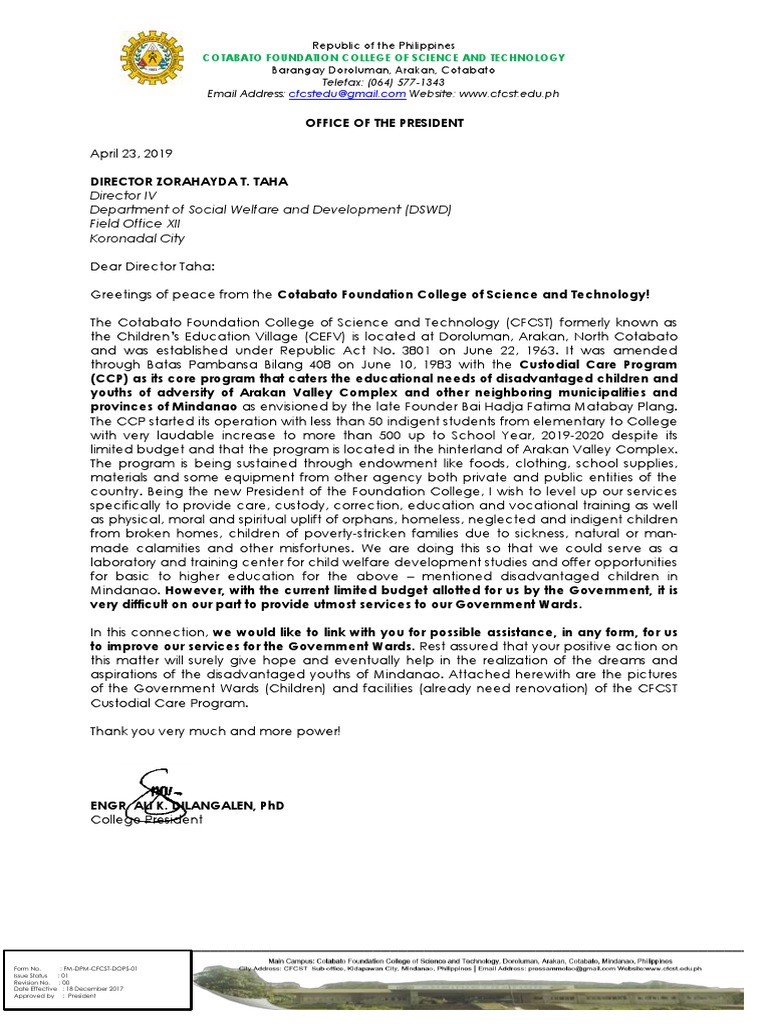 Letter To DSWD | PDF