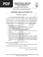 CERTIFICADO PSICOLÓGICO Ejemplo | PDF | Sicología | Salud mental