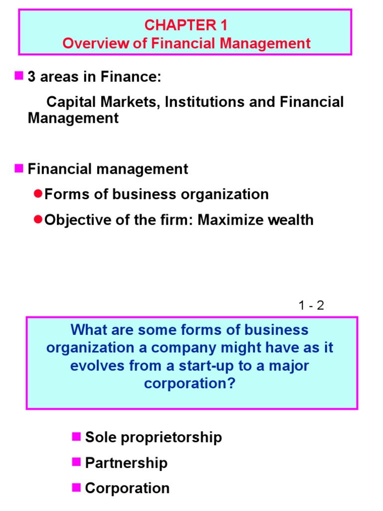 Overview of Financial Management: 3 Areas in Finance: Capital Markets ...