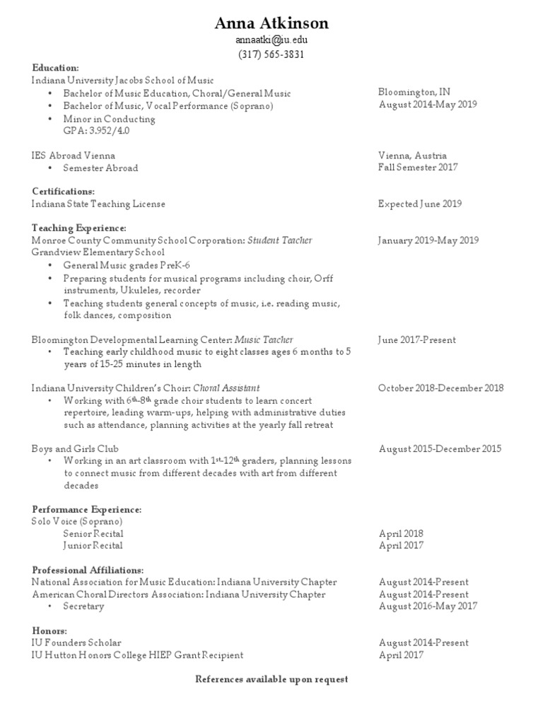 Teaching Resume | PDF | Choir | Music Education