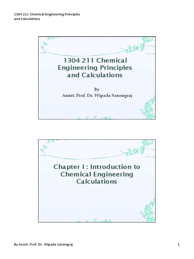 Chemical Engineering Principles and Calculations Chapter I ...