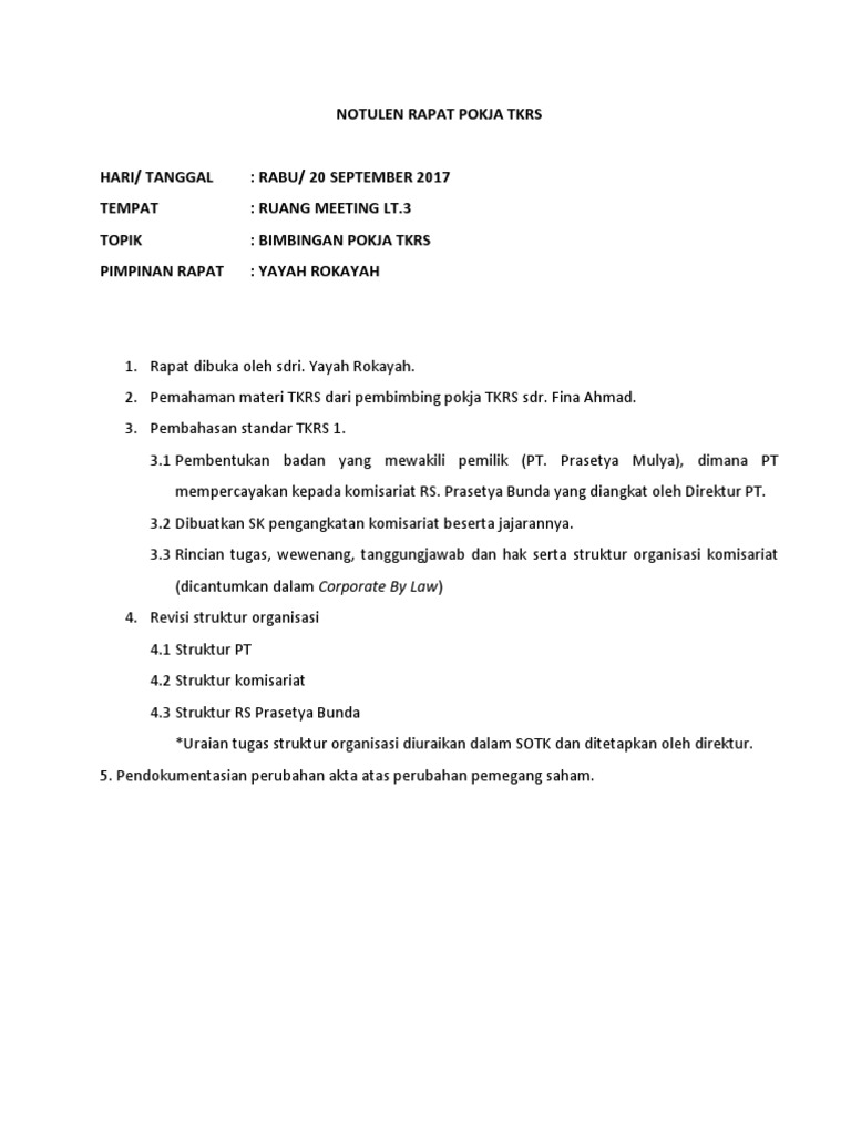 Notulen Rapat Pokja Tkrs | PDF
