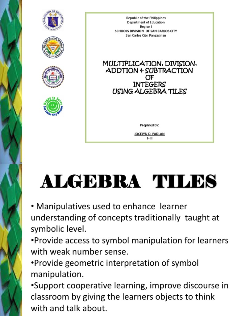 Algebra Tiles | PDF | Multiplication | Integer