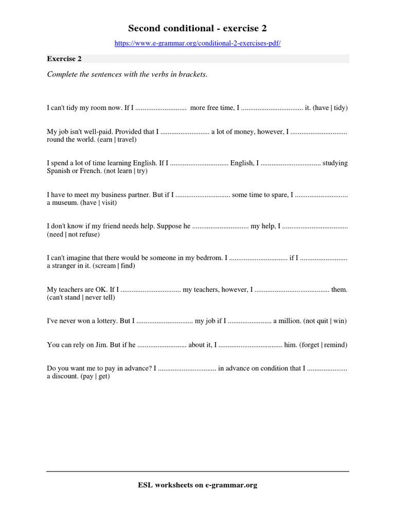 Second Conditional ESL Exercise | PDF | Home & Garden | Language Arts ...