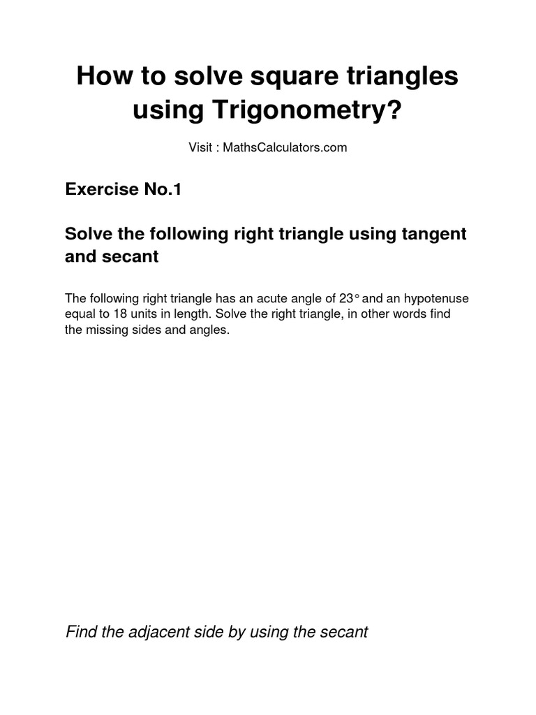 Solving Right Triangles with Trigonometry | PDF | Trigonometric ...