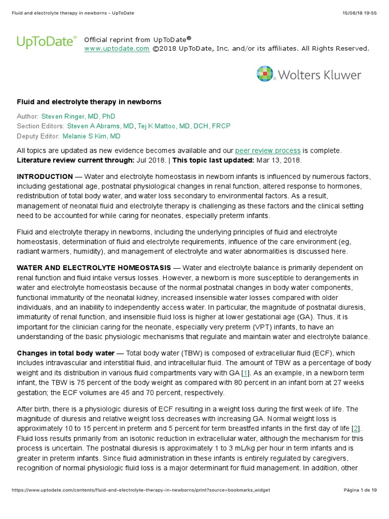 Fluid and Electrolyte Therapy in Newborns UpToDate | PDF | Renal ...