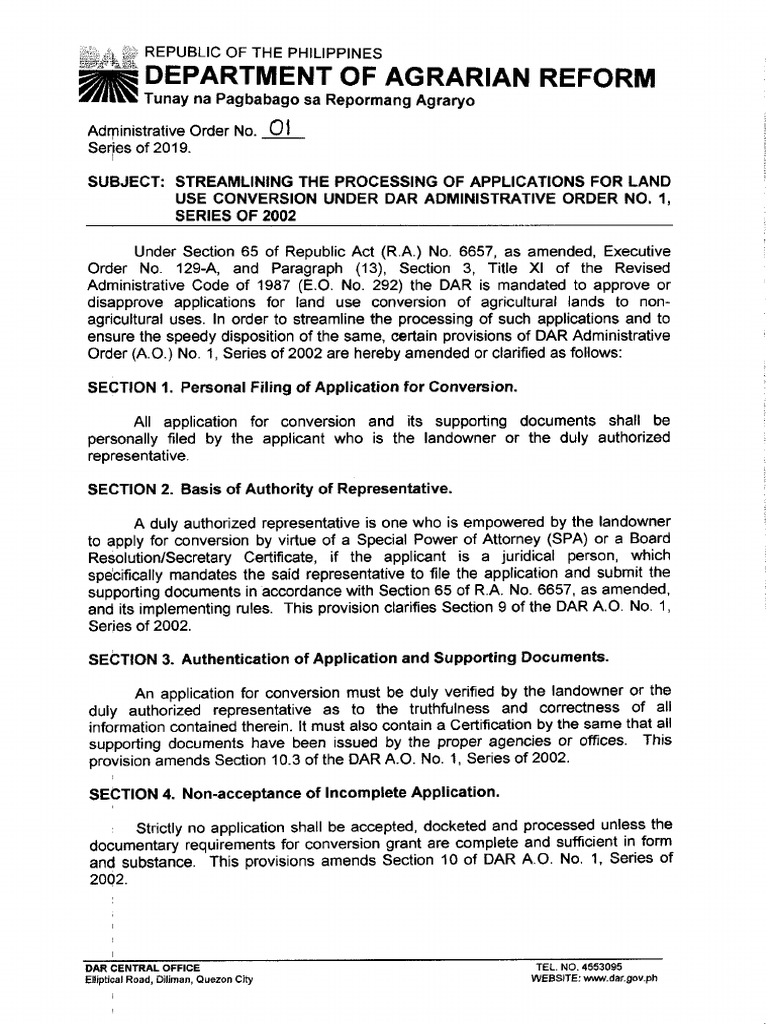 DAR AO No. 1, Series of 2019, "Streamlining The Processing of ...