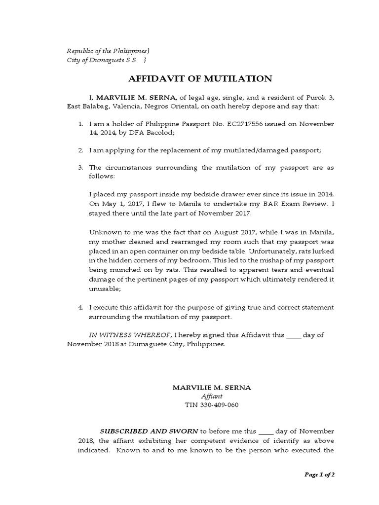 Affidavit of Mutilation | PDF