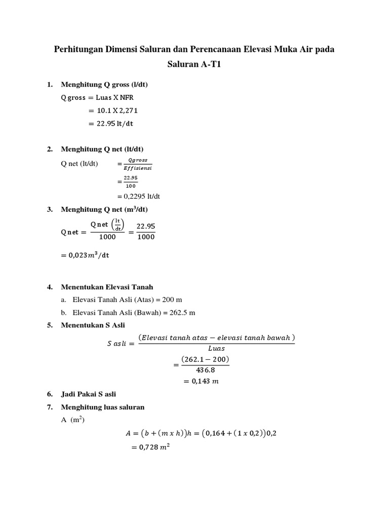 Perhitungan Dimensi Saluran Dan Perencanaan Elevasi Muka Air | PDF