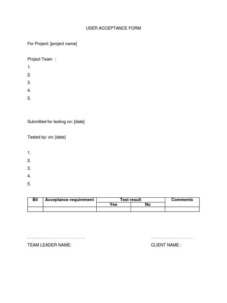 User Acceptance Form | PDF