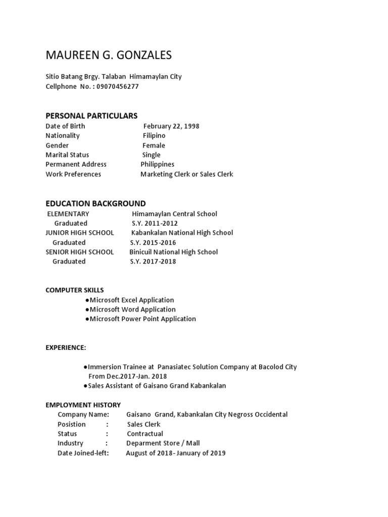 Maureen G. Gonzales: Personal Particulars | PDF | Law