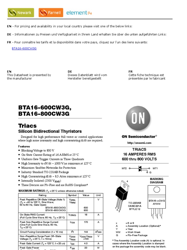 Datasheet TRIAC | PDF | Electrical Engineering | Electricity