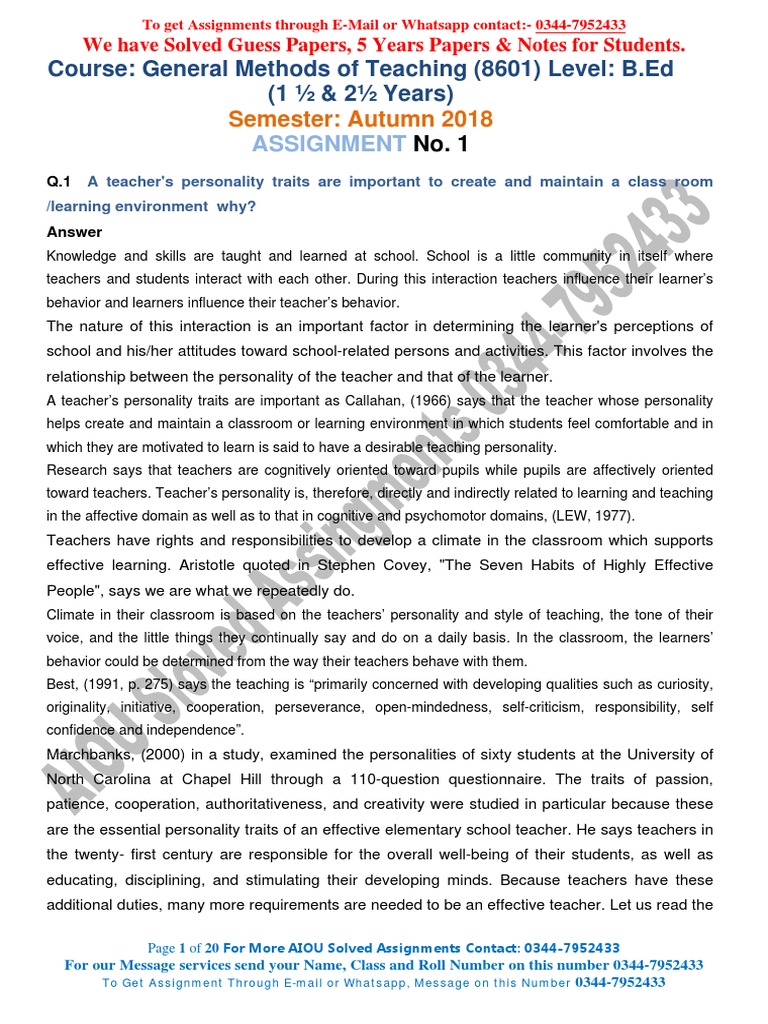 8601-1 Autumn 2018 PDF | PDF | Teachers | Lesson Plan