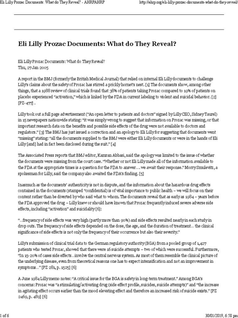 Eli Lilly Prozac Documents - What Do They Reveal | PDF | Antidepressant | Food And Drug ...