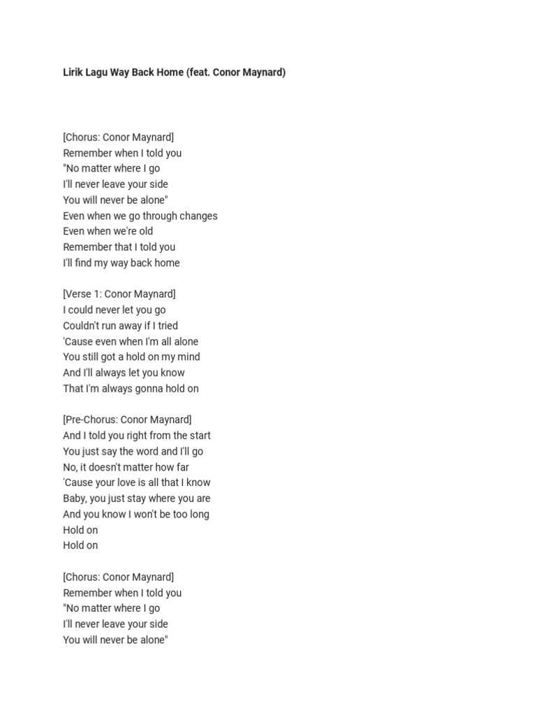 Lirik Lagu Way Back Home | PDF