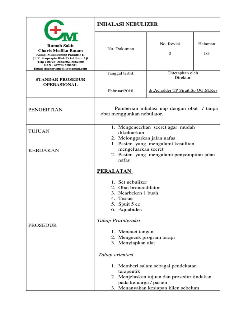 Sop Inhalasi Nebulizer | PDF