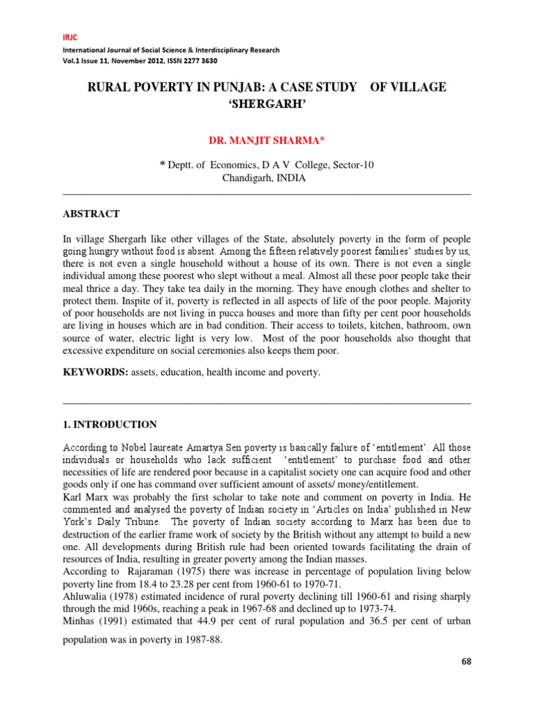 Rural Poverty in Punjab: A Case Study of Village Shergarh' | PDF ...
