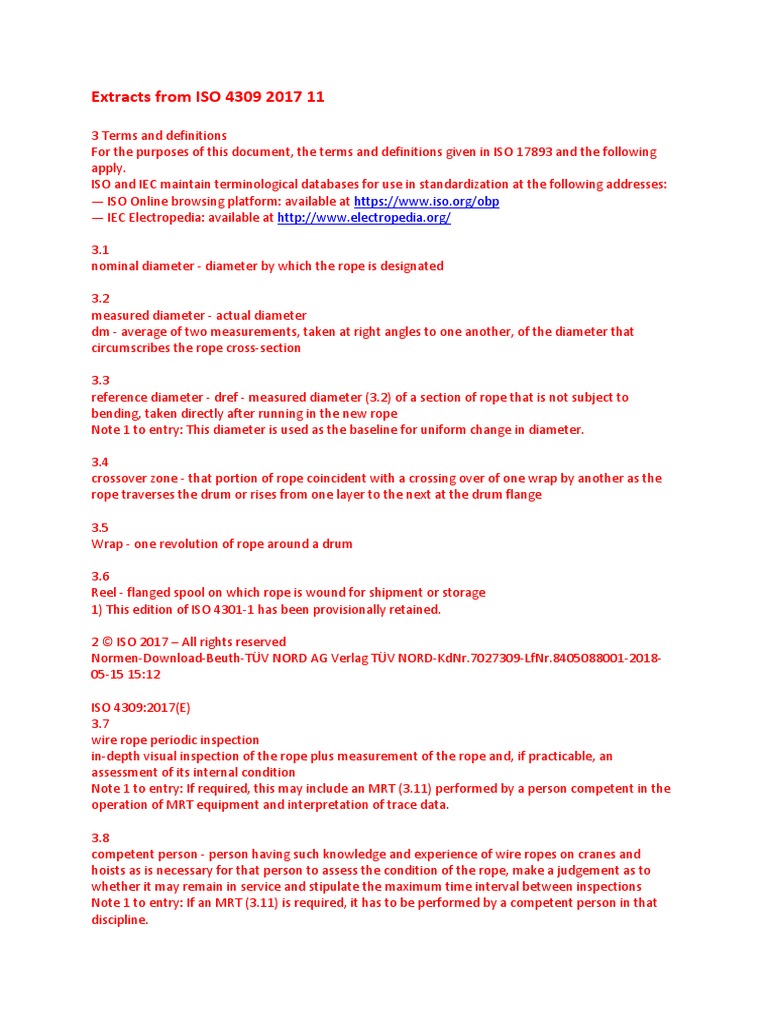 Extracts From ISO 4309 2017 11 | PDF | Wear | Rope
