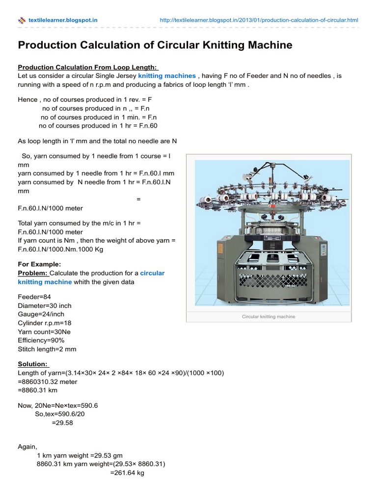 Production Calculation of Circular Knitting Machine | PDF | Teaching ...