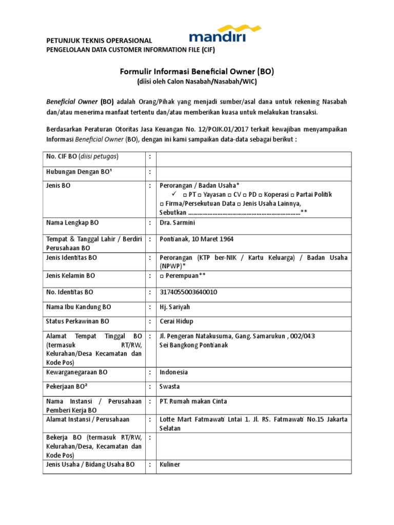 Formulir Beneficial Owner | PDF