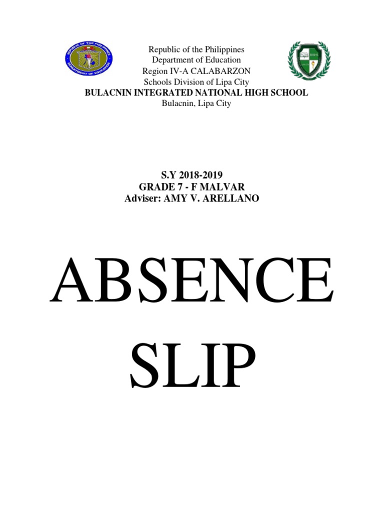 Grade 7 Absence Slip Form | PDF