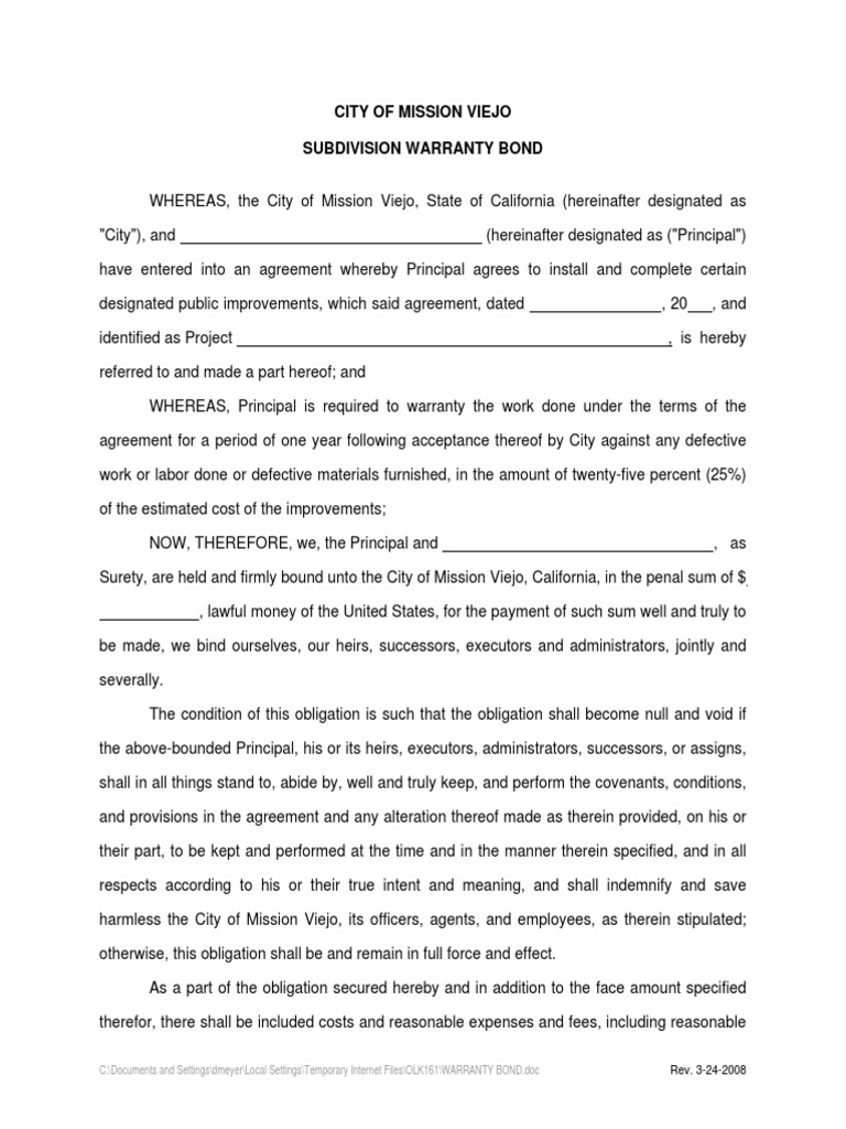 Subdivision Warranty Bond | PDF | Virtue | Justice