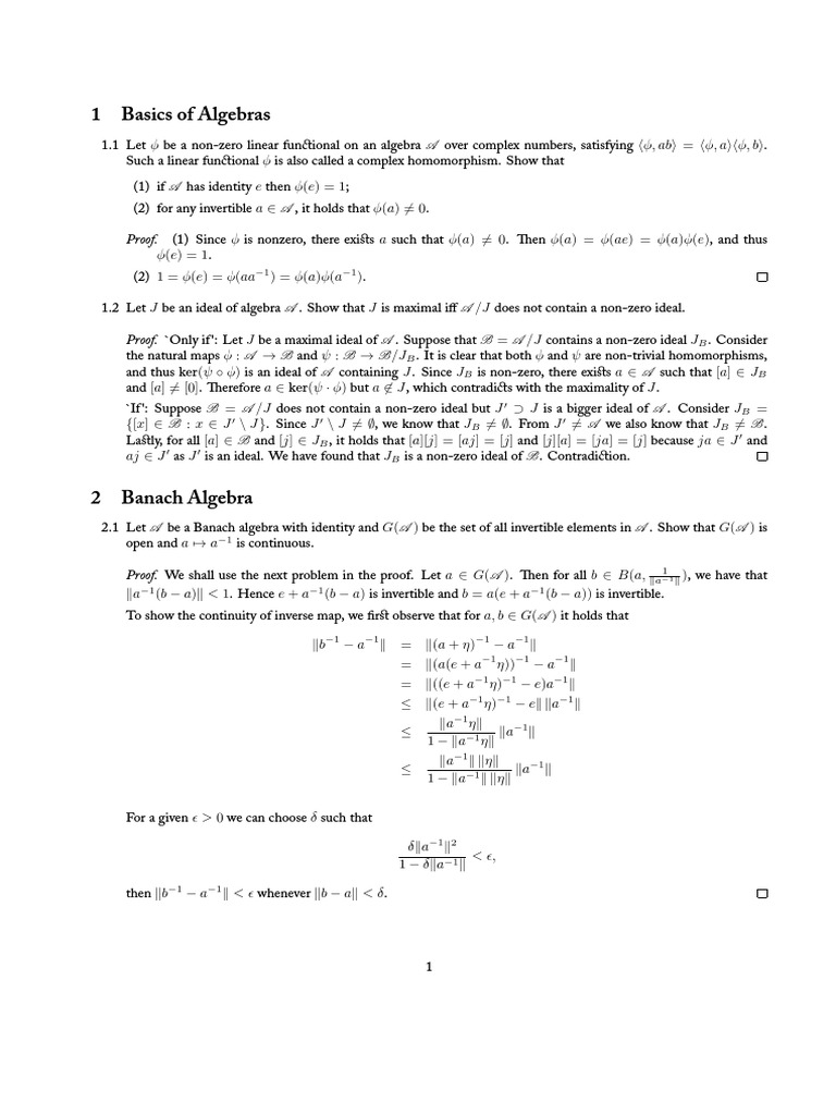 Algebra 2 | PDF | Banach Space | Mathematical Objects